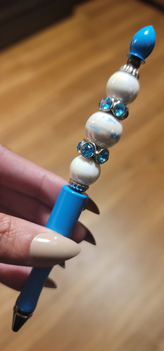 Skylar - Pearl, Rhinestone & Teal Jeweled Ink Pen – Pendora's Pens