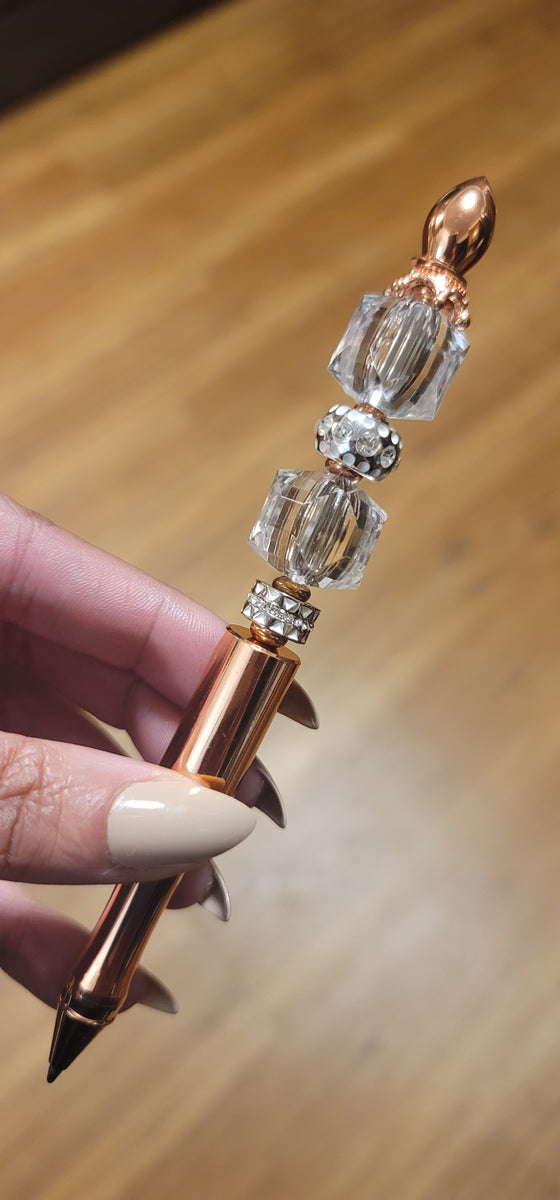 Crystal - Rhinestone, White, & Rose Gold Jeweled Ink Pen – Pendora's Pens